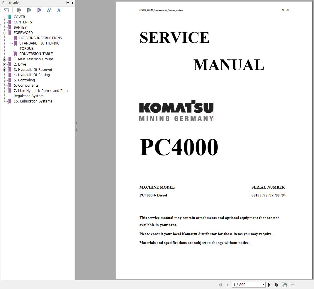Komatsu Hydraulic Excavator PC4000 Service Manual