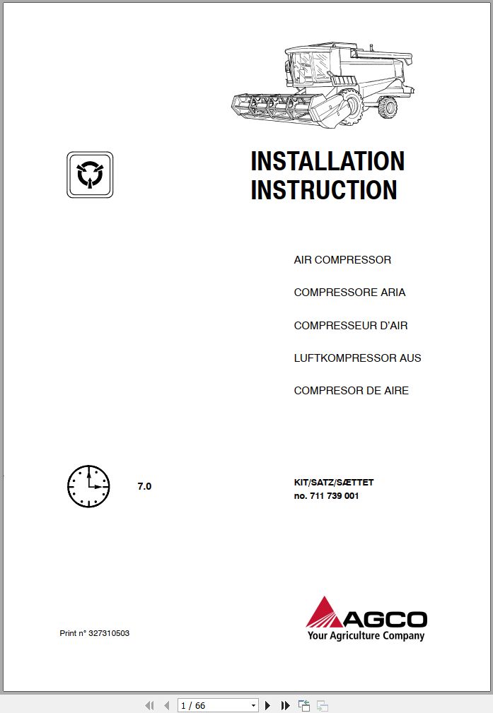 AGCO Combine Harvesters Air Compressor Installation Instruction 711739001