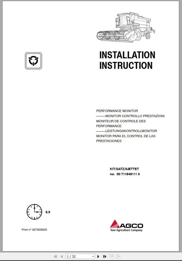 AGCO Combine Harvesters Performance Monitor Installation Instruction ...