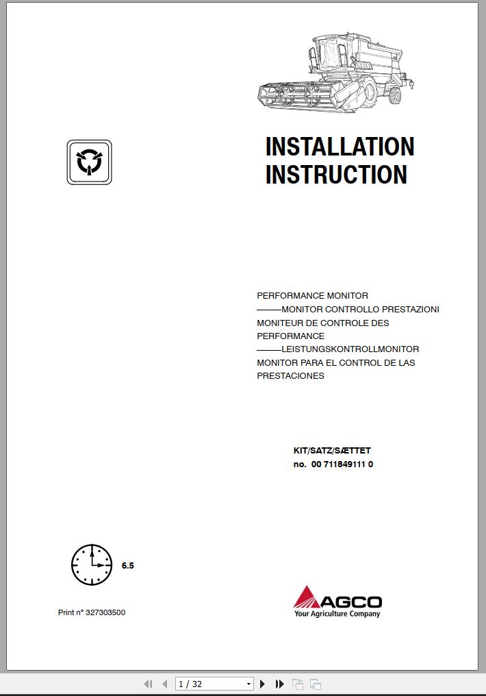 AGCO Combine Harvesters Performance Monitor Installation Instruction ...