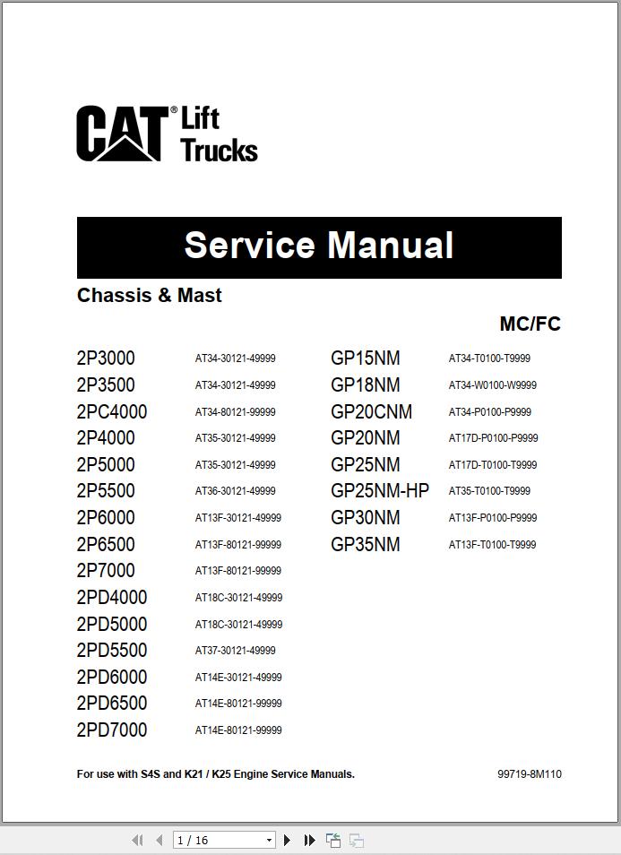 CAT Lift Truck 2PD5000 Service Manual