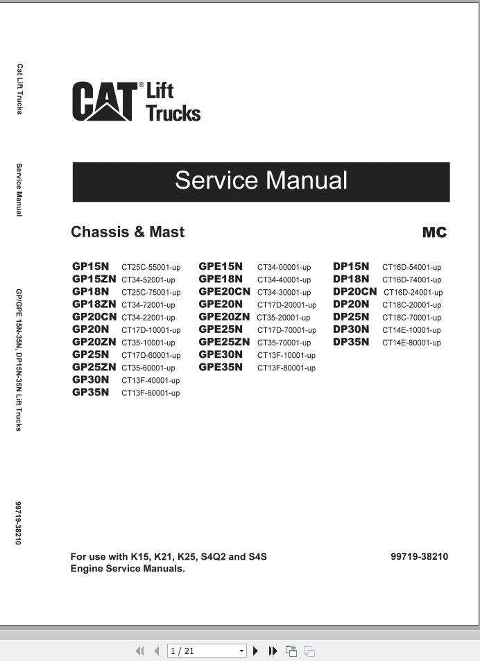 CAT Lift Truck DP30NM Service Operation Maintenance Manual
