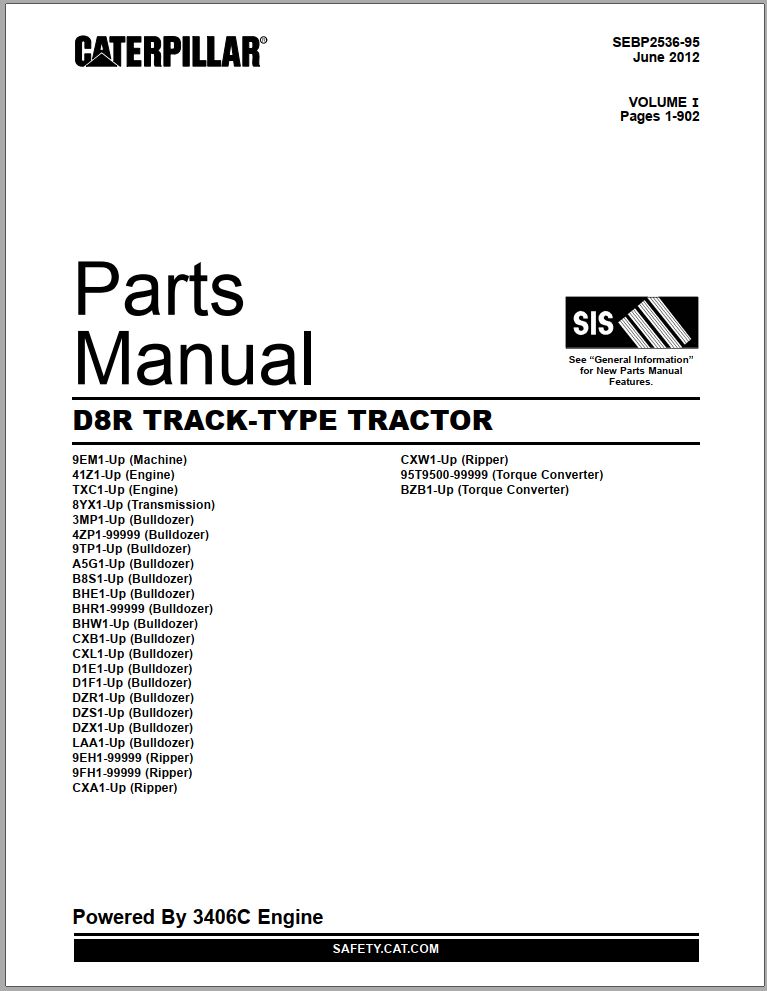 CAT Track-Type Tractor D8R Parts Manual Volume 1 SEBP2536-95