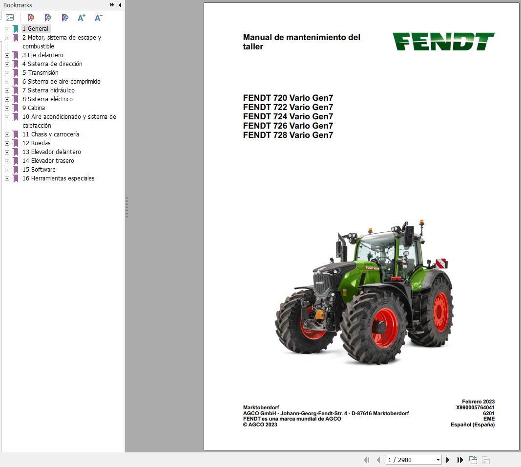 Fendt 720 722 724 726 728 Vario Gen7 Operator Workshop Manuals and ...