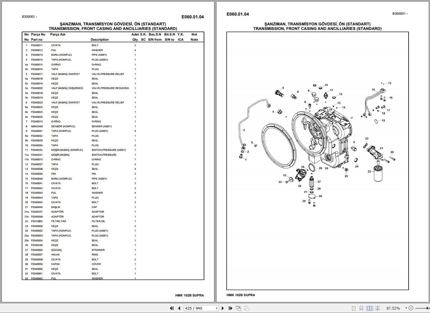 Hidromek Backhoe Loader HMK 102B SUPRA Spare Parts Catalog Y1012755 EN TR