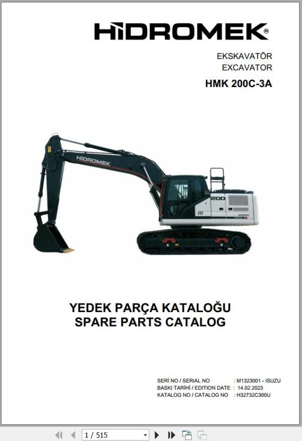 Hidromek Excavator HMK 200C-3A Spare Parts Catalog H32732C300U EN TR