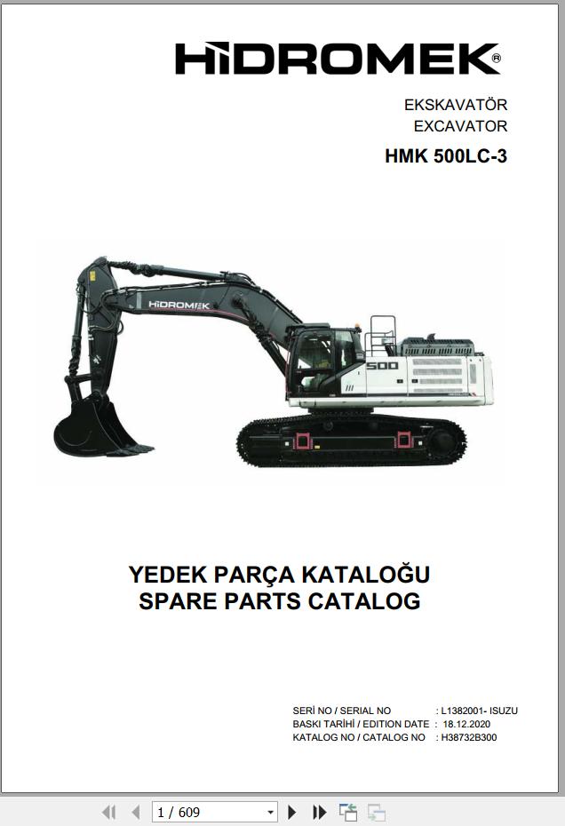 Hidromek Excavator HMK 500LC-3 Spare Parts Catalog H38732B300U EN TR