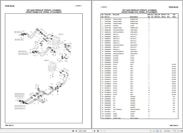 Hidromek Excavator HMK 500LC-3 Spare Parts Catalog H38732B300U EN TR