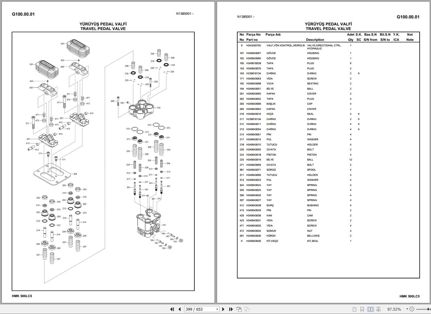 Hidromek Excavator HMK 500LC-5 HMK 520LC-5 Spare Parts Catalog ...