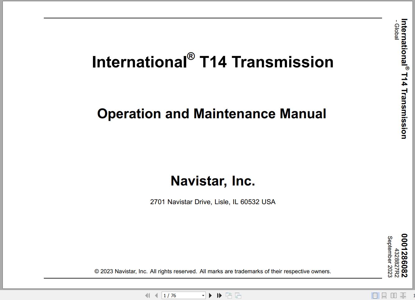International T14 Transmission Operation and Maintentance Manual
