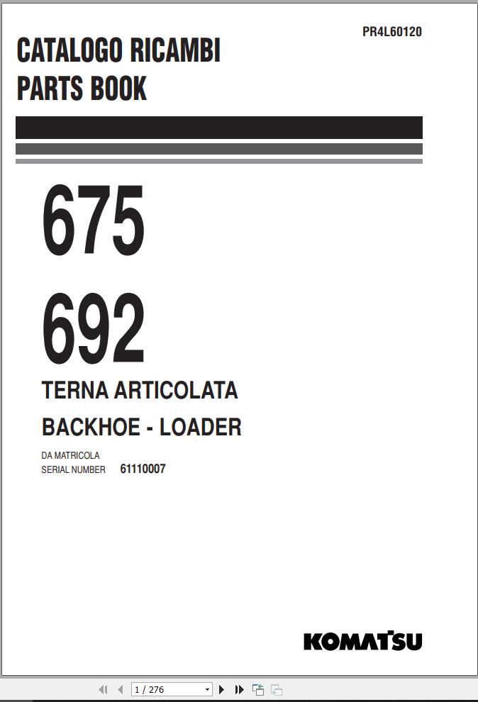 Komatsu Backhoe Loaders 675 692 Part Book PR4L60120 IT