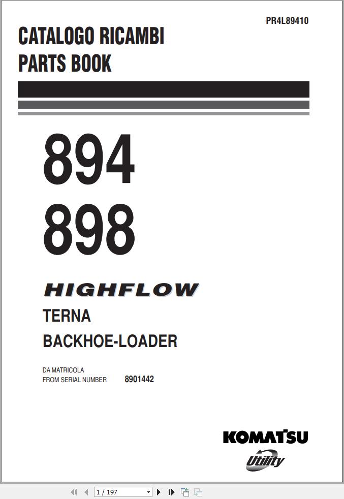 Komatsu Backhoe Loaders 894 898 Part Book PR4L89410
