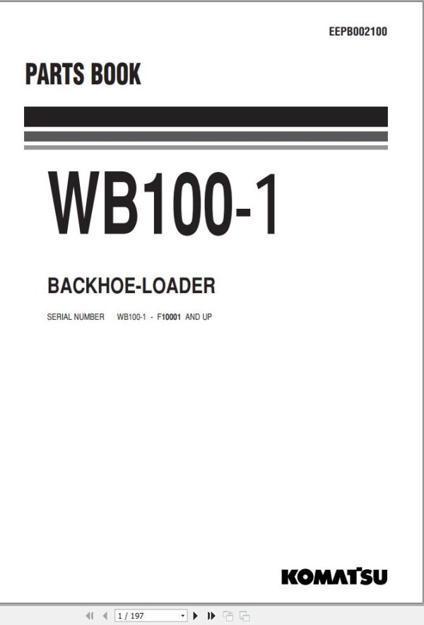 Komatsu Backhoe Loaders WB100-1 Part Book EEPB002100