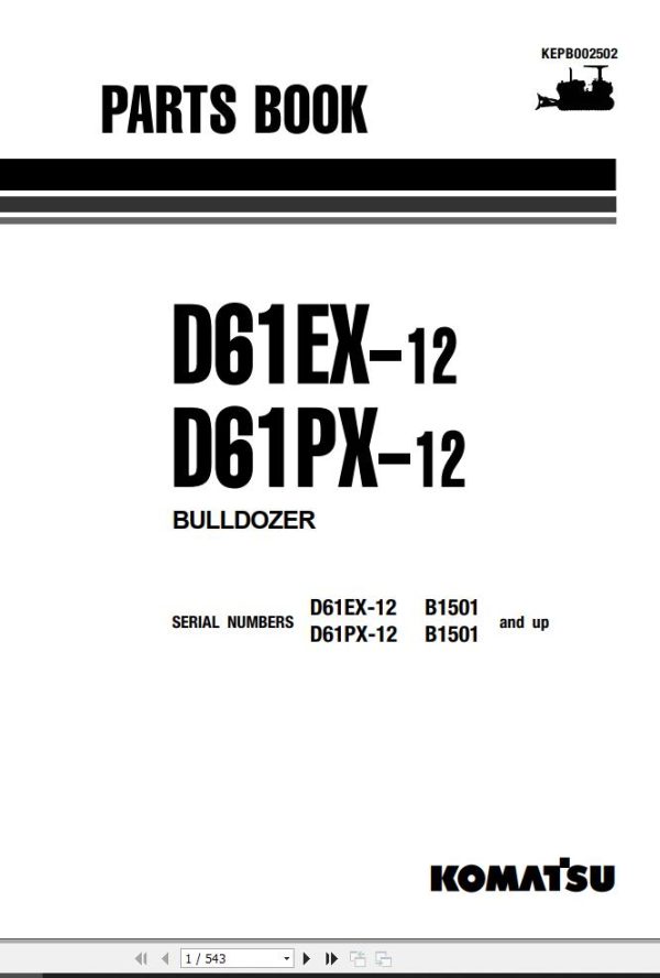 Komatsu Bulldozer D61EX-12 D61PX-12 Part Book KEPB002502