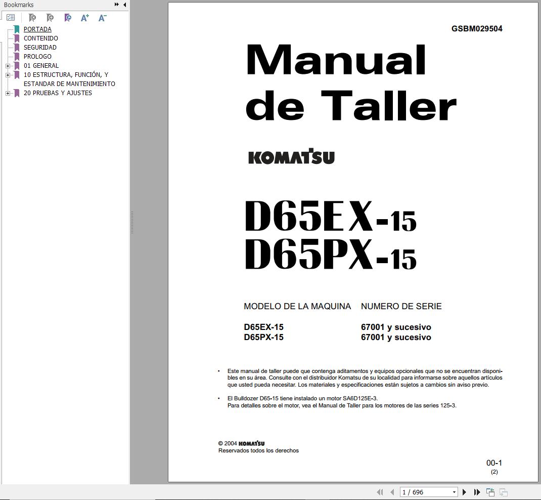 Komatsu Bulldozer D65EX-15 D65PX-15 Shop Manual GSBM029504 ES
