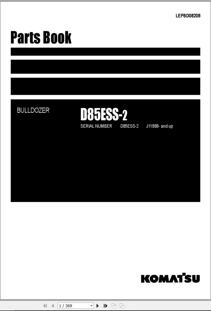 Komatsu Bulldozer D85ESS-2 Part Book LEPBD08208