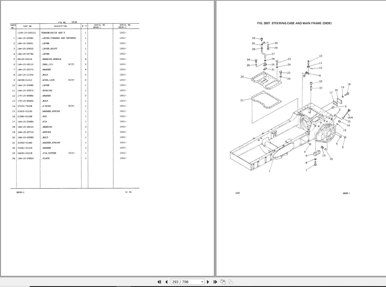 Komatsu Crawler Dozers D83E-1 D83P-1 Part Book PEPB015B0103