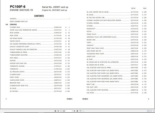 Komatsu Crawler Excavators PC100F-6 Part Book