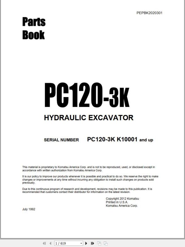 Komatsu Crawler Excavators PC120-3K Part Book PEPBK2020301