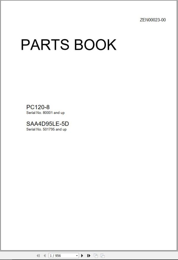 Komatsu Crawler Excavators PC120-8 Part Book ZEN00023-00