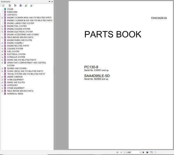 Komatsu Crawler Excavators PC130-8 Part Book