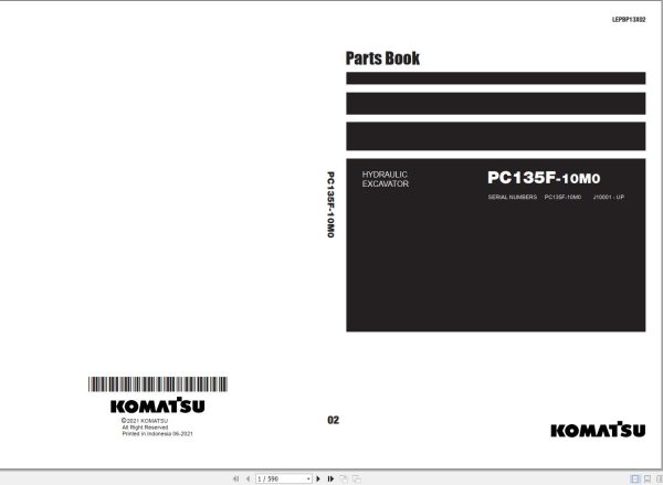 Komatsu Crawler Excavators PC135F-10M0 Part Book LEPBP13X02