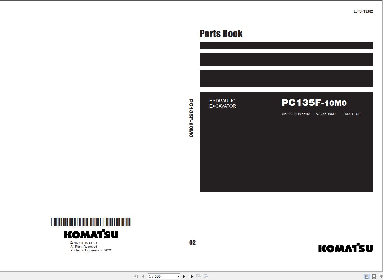 Komatsu Crawler Excavators PC135F-10M0 Part Book LEPBP13X02