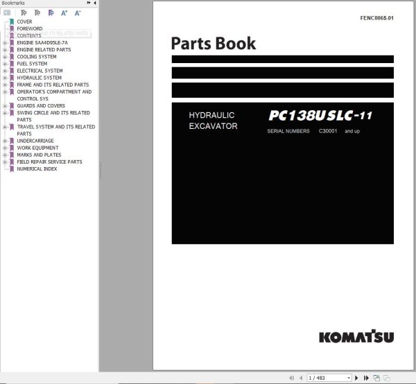 Komatsu Crawler Excavators PC138USLC-11 Part Book FENC0065-01