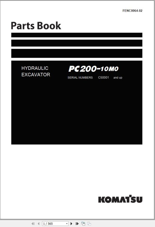 Komatsu Crawler Excavators PC200-10M0 Part Book FENC0064-02
