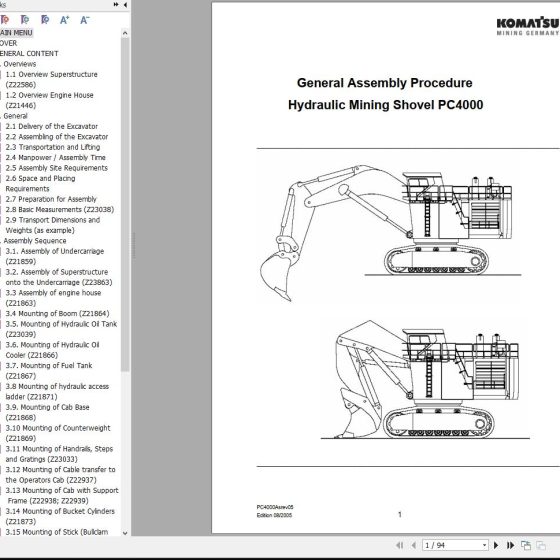 Komatsu Mining Shovel PC3000-6 Field Assembly Instructions