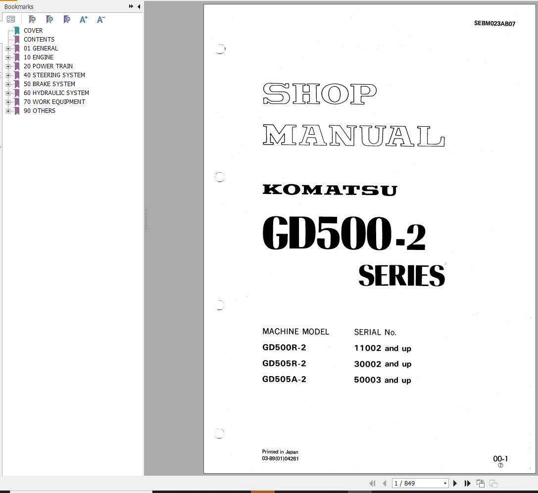Komatsu Motor Grader GD500-2 Series Shop Manual SEBM023AB07