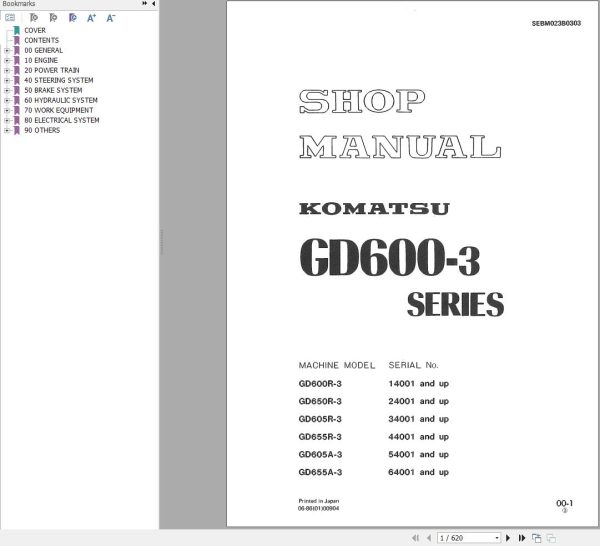 Komatsu Motor Grader GD600-3 Series Shop Manual SEBM023B0303