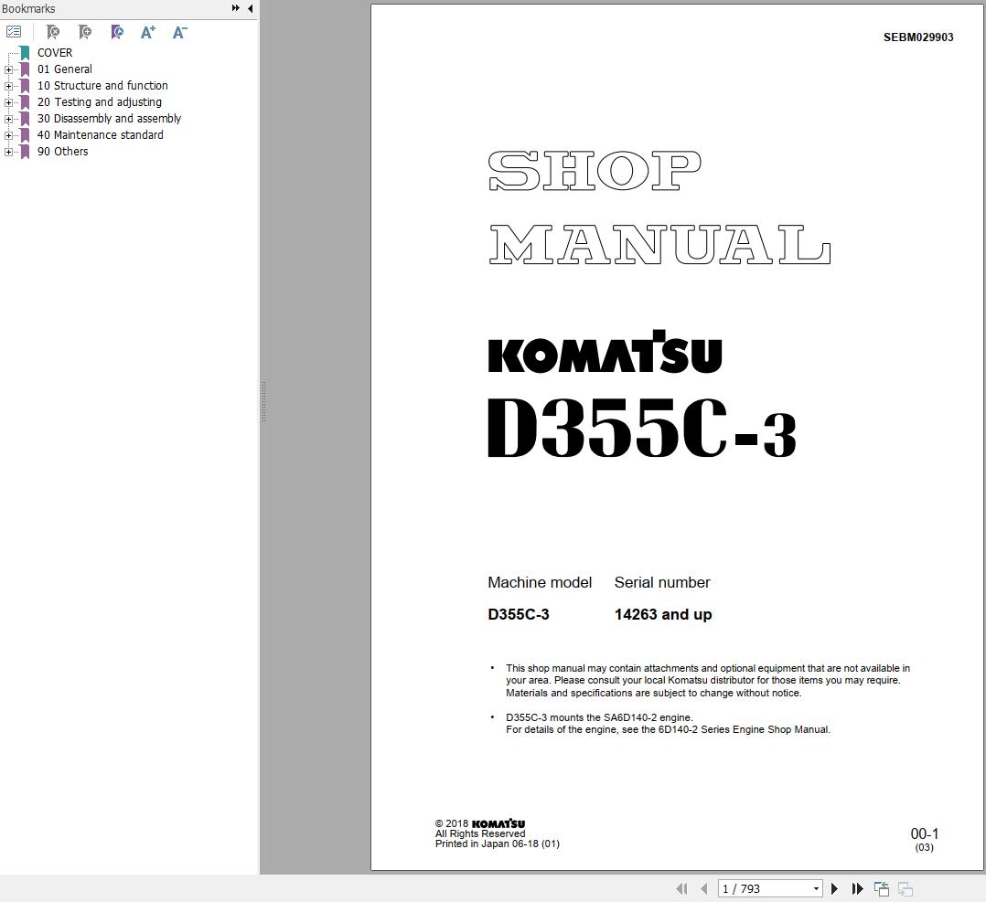 Komatsu PipeLayer D355C-3 Shop Manual SEBM029903