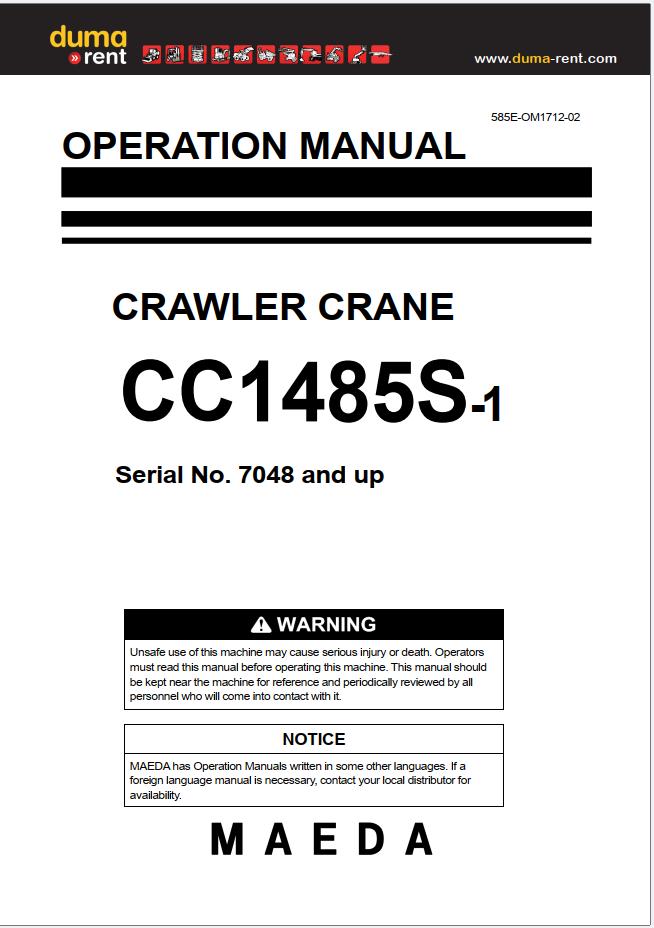 Maeda Crawler Crane CC1485S-1 Operation Manual 585E-OM1712-02