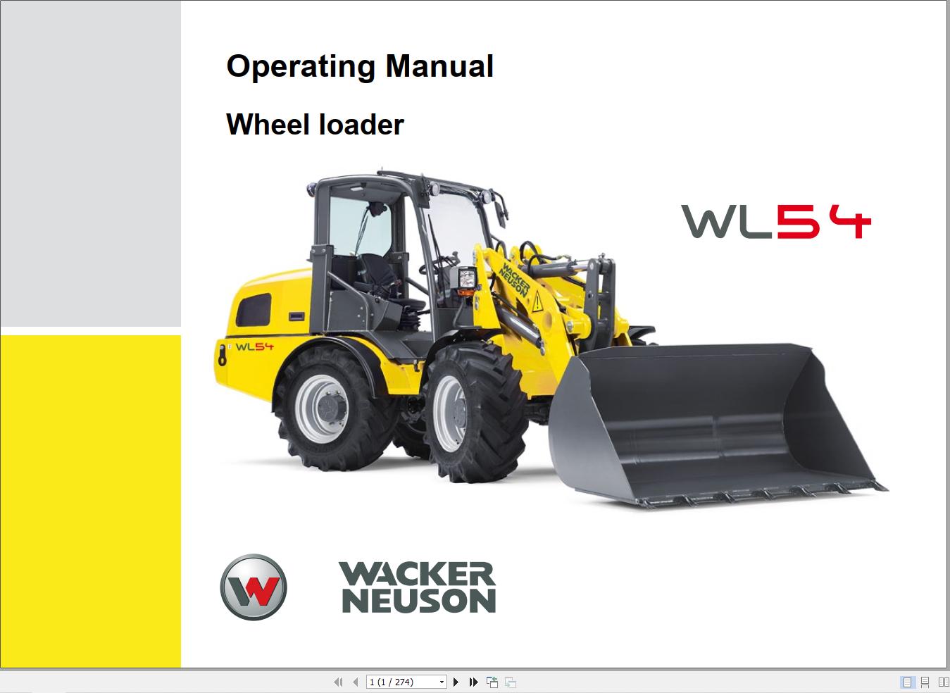 Wacker Neuson Wheel Loader WL54 Operating Manual 1000306686