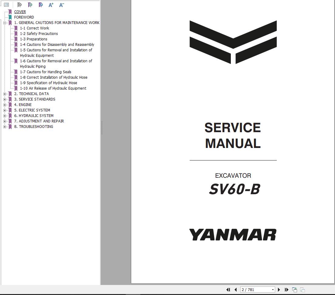 Yanmar Mini Excavator SV60-B Service Manual MMB50ENMA00101