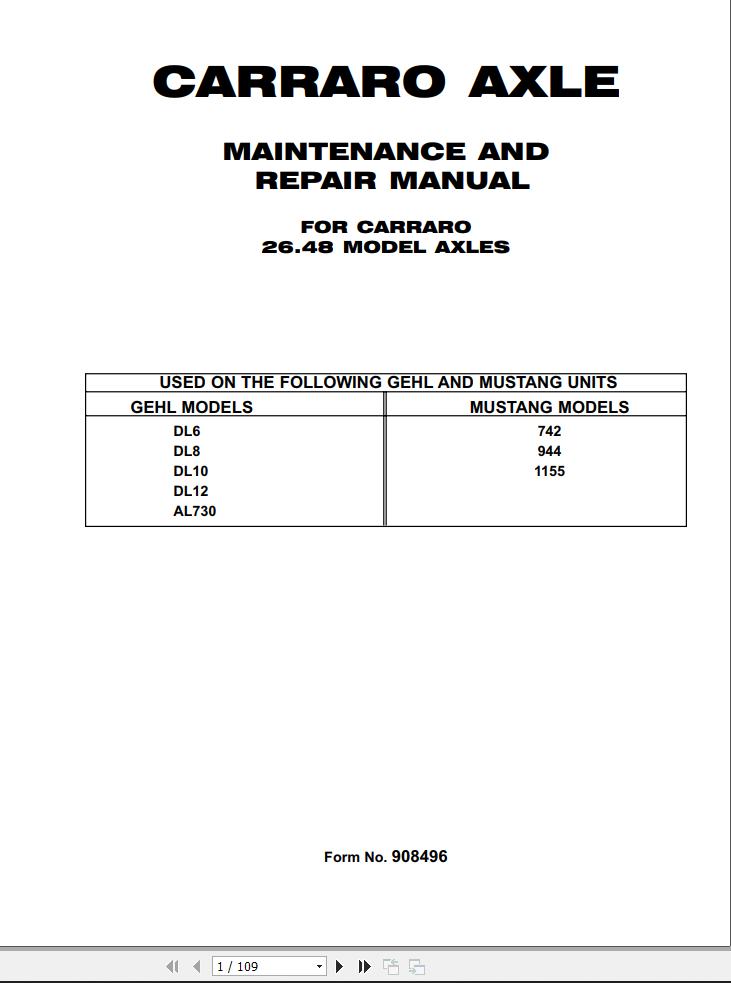 Carraro Axle 26.48 Maintenance and Repair Manual 908496