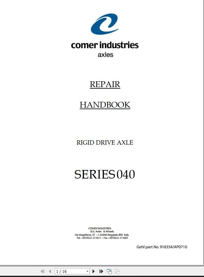 Comer Axles S040 Service Manual 918354