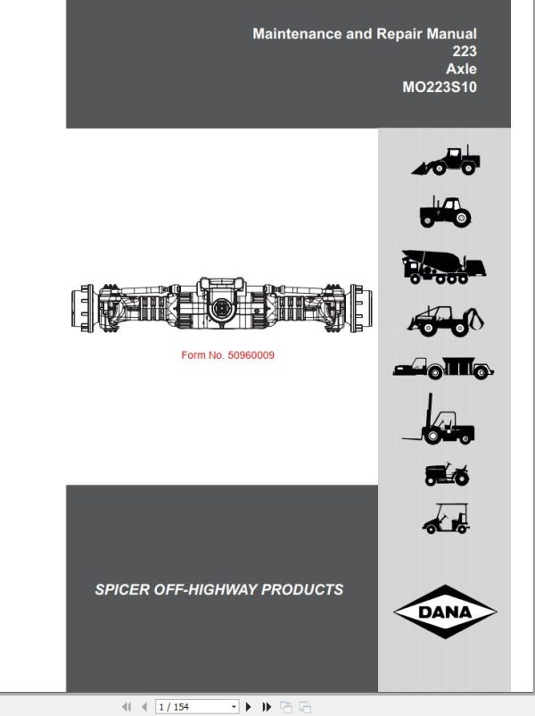Dana Axle MO223S10 Maintenance And Repair Manual 50960009