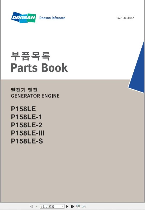 Doosan Generator Engine P158LE to P158LE-S Parts Manual EN KO