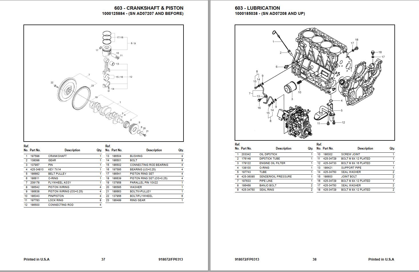 GEHL Compact Excavator 603 Parts Manual 918072F