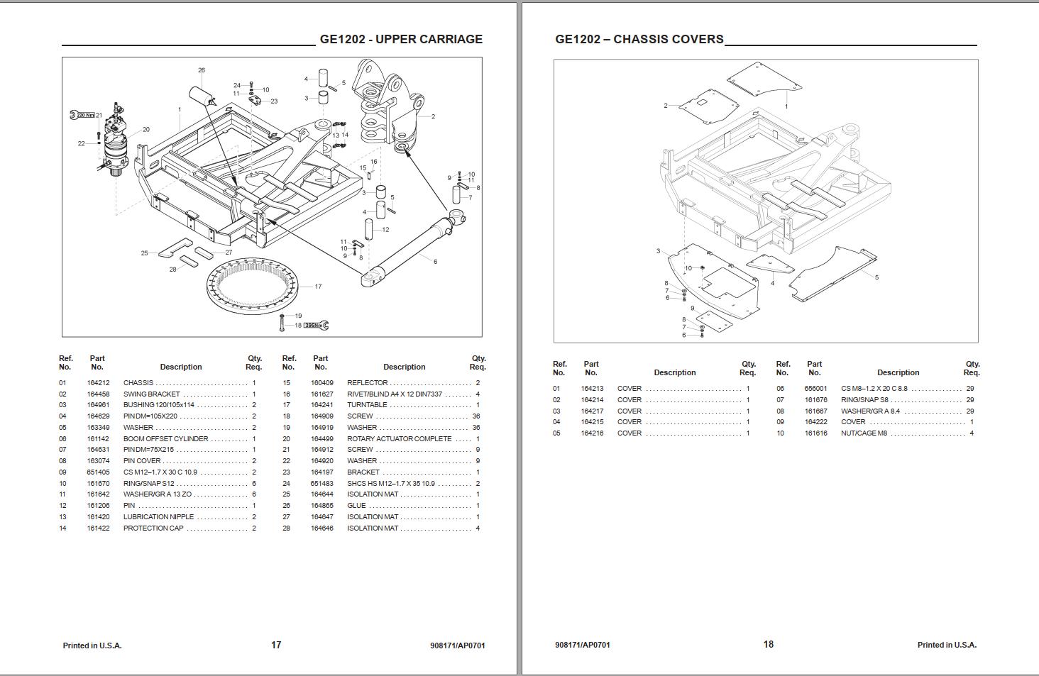 GEHL Compact Excavator GE1202 Parts Manual 908171