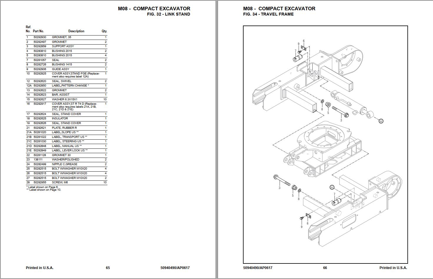 GEHL Compact Excavator M08 Parts Manual 50940490A