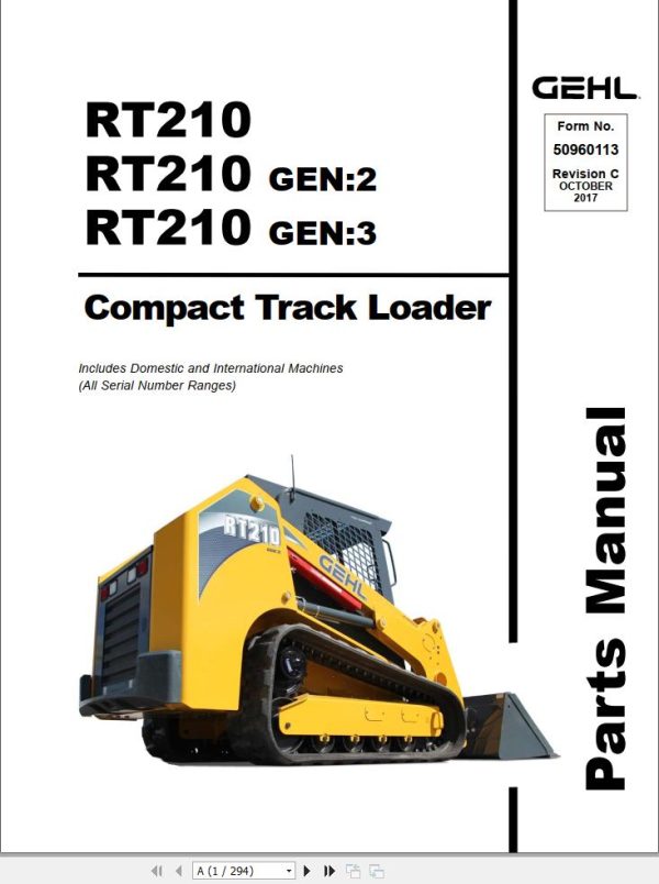 GEHL Compact Track Loader RT185 Parts Manual 50960149C
