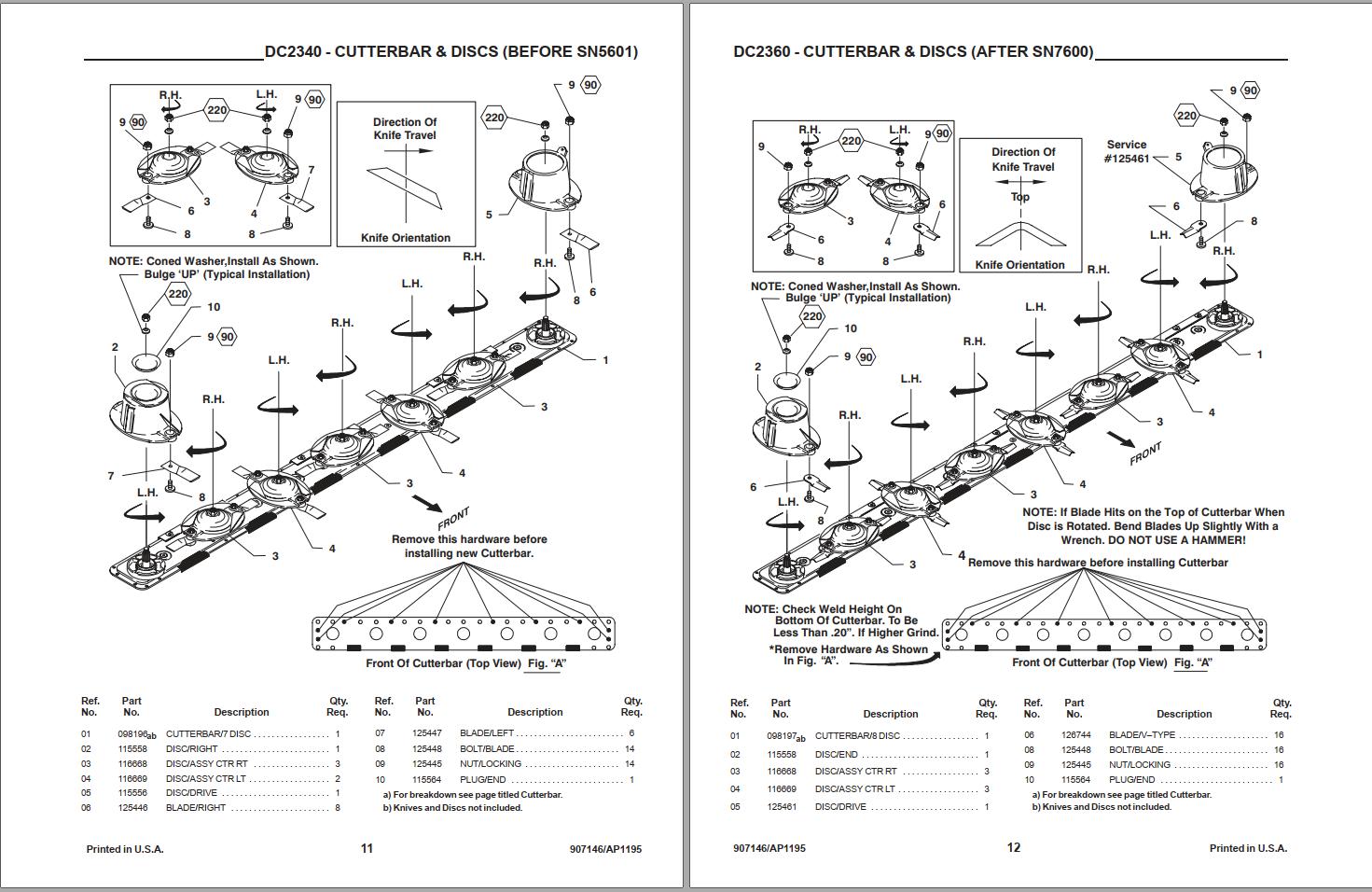 GEHL Disc Mower Conditioner 2340 2360 Parts Manual 907146A