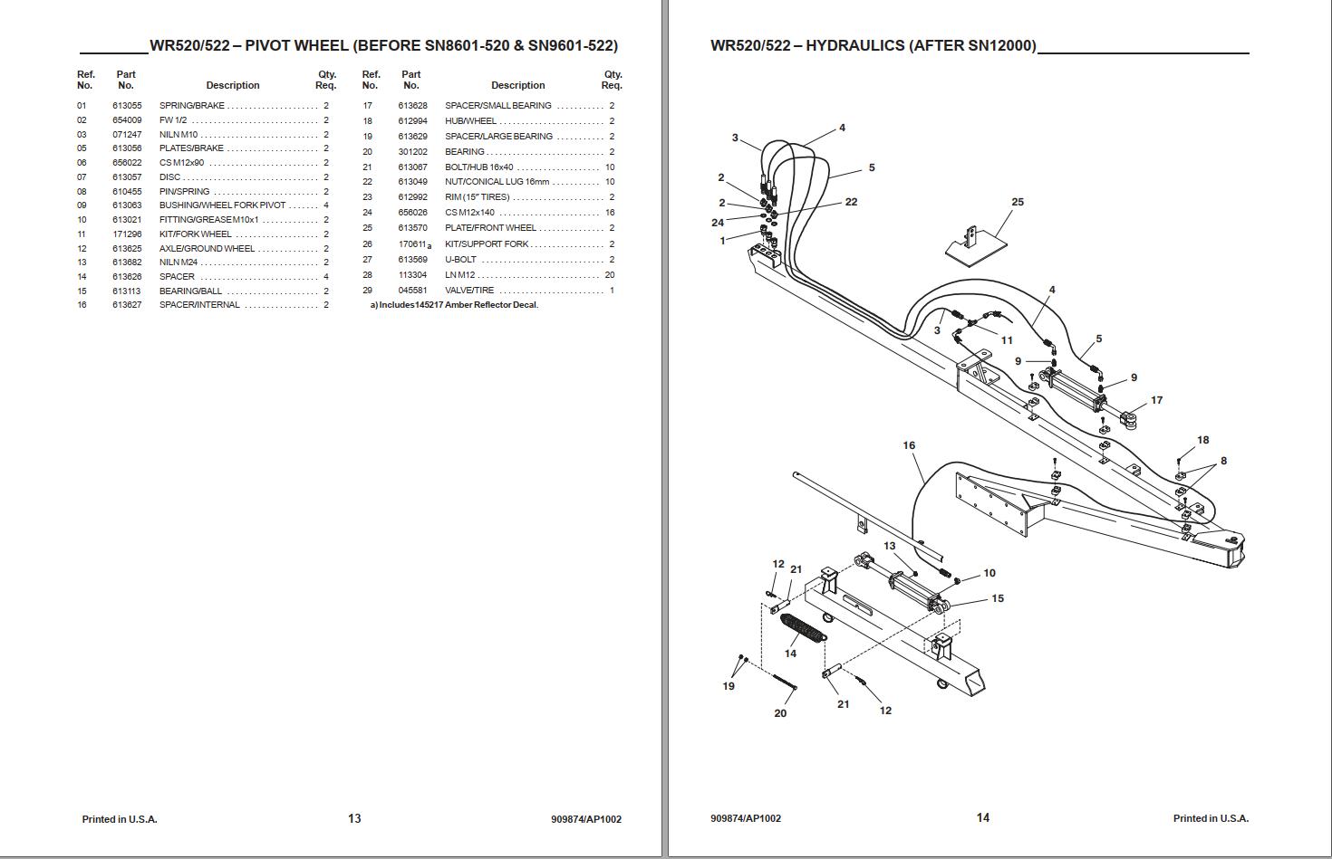 GEHL Finger Wheel Rakes 520 522 Parts Manual 909874A