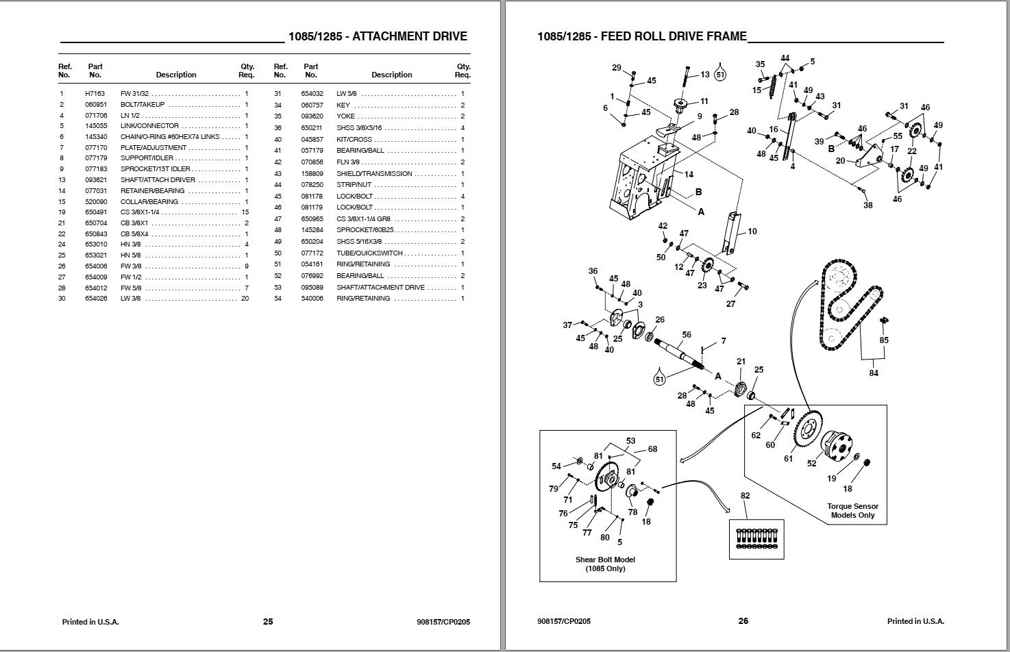 GEHL Forage Harvester 1085 1285 Parts Manual 908157C
