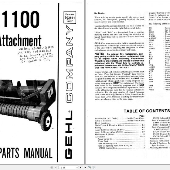 GEHL Hay Attacher HA1000 Service Parts Manual 902496A
