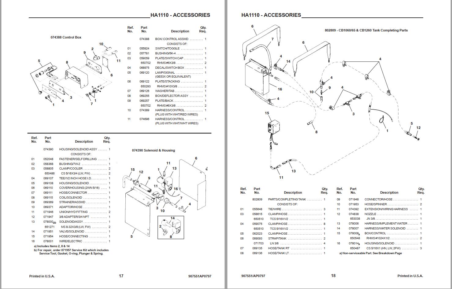 GEHL Hay Attachment HA1110 Parts Manual 907551A