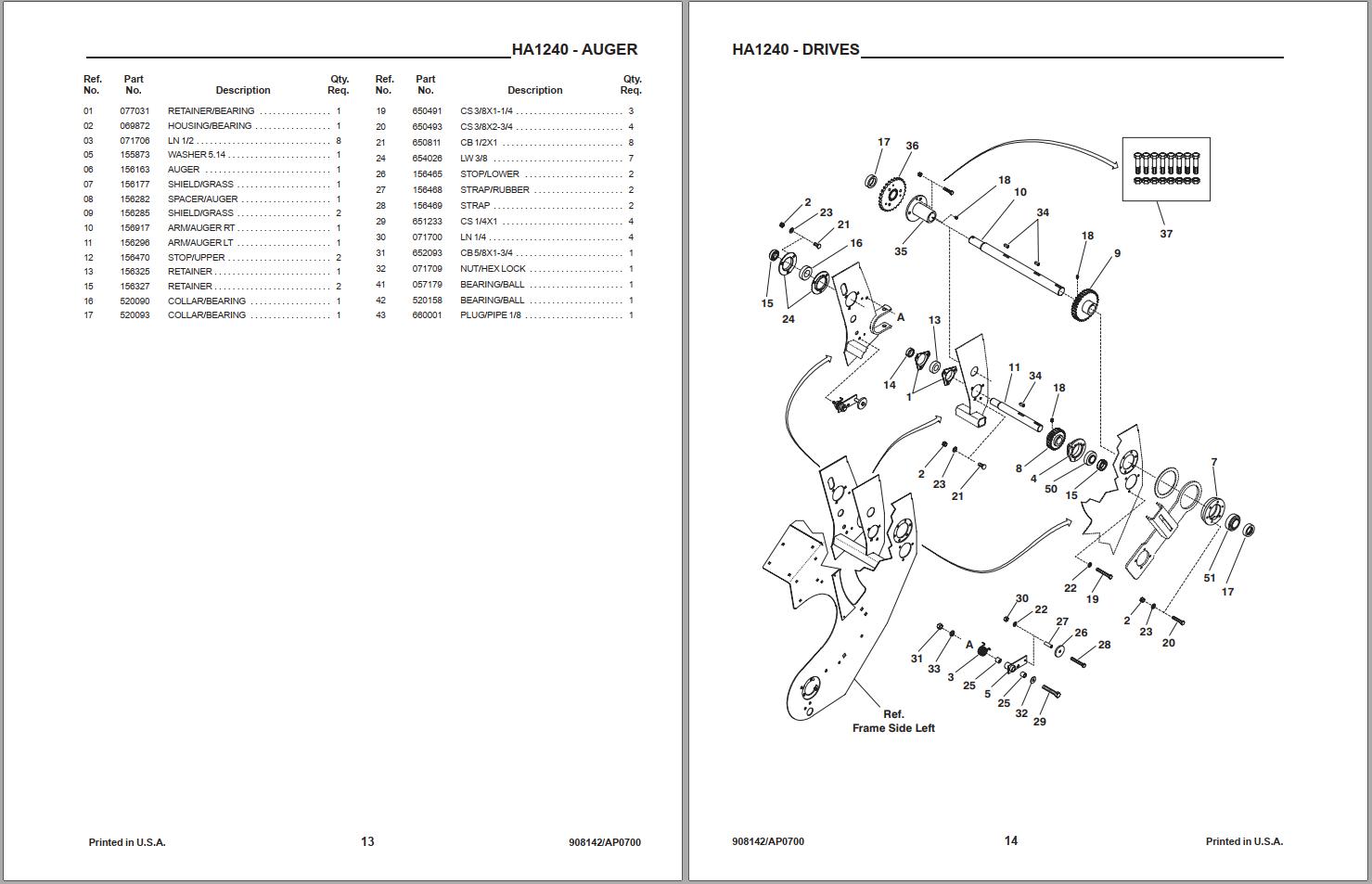 GEHL Hay Attachment HA1240 Parts Manual 908142A